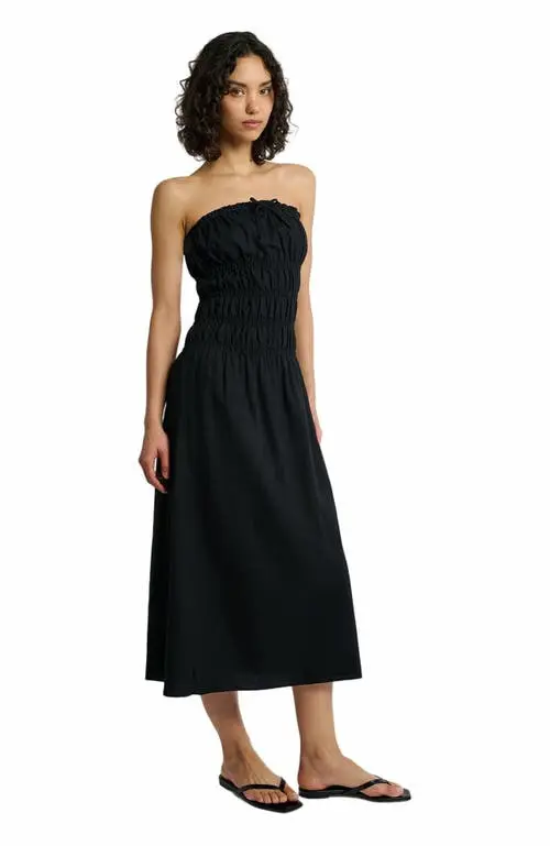 Onia Air Linen Smocked Maxi Dress - Black