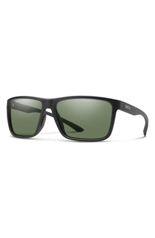 SMITH Riptide Rectangular Sunglasses - Matte Black / Gray Green