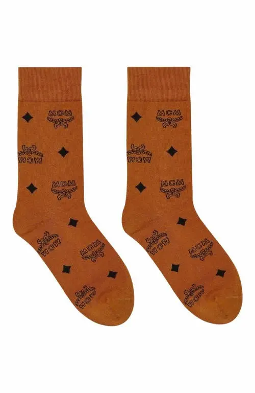 Mcm Monogram Knit Socks - Cognac