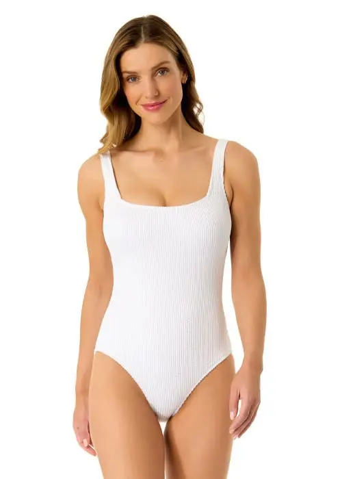 ANNE COLE Textured Square Neck One Piece Swimsuit - White