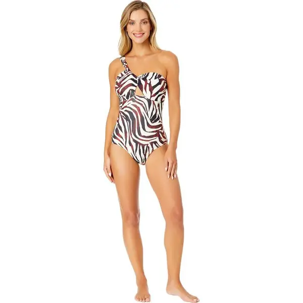 ANNE COLE Asymmetrical One Piece Swimsuit - Tiger Dance