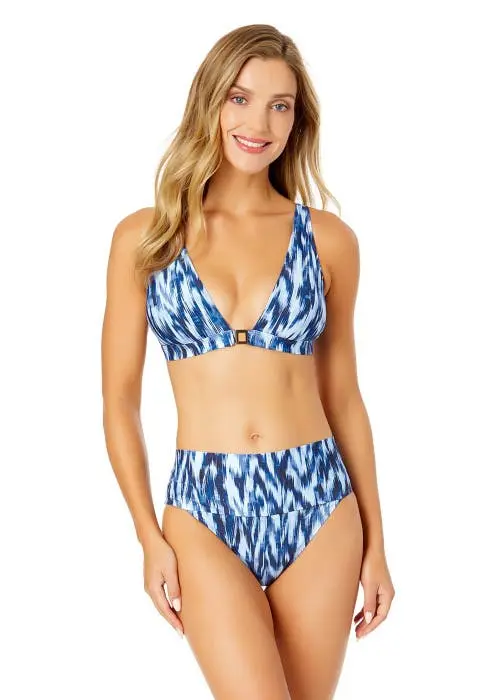 ANNE COLE Shibori Geo Ring Plunge Triangle Bikini Top - Tie Dye Ikat