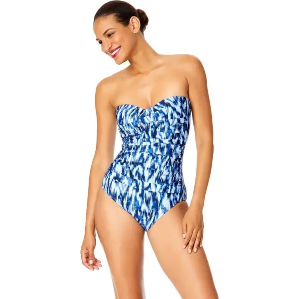 ANNE COLE Twist Front Shirred One Piece Swimsuit - Tie Dye Ikat
