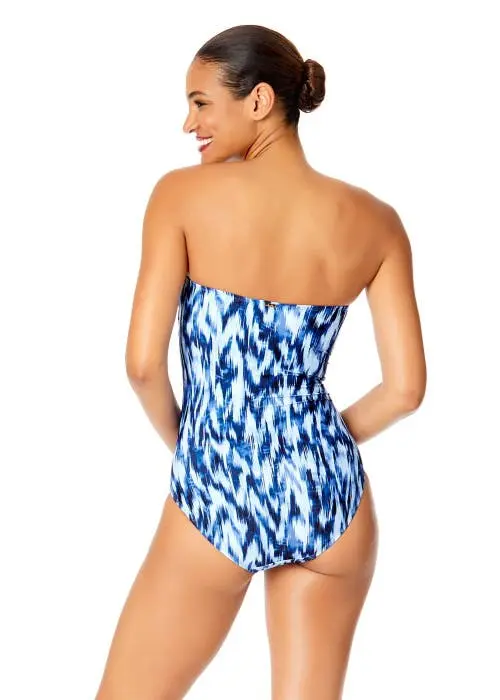 ANNE COLE Twist Front Shirred One Piece Swimsuit - Tie Dye Ikat