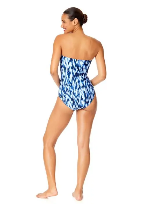 ANNE COLE Twist Front Shirred One Piece Swimsuit - Tie Dye Ikat