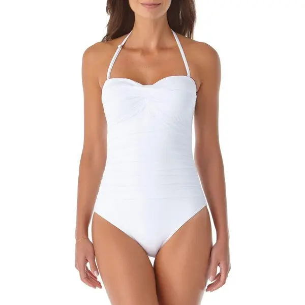 ANNE COLE Twist Front Shirred One Piece Swimsuit - White