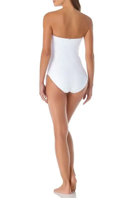 ANNE COLE Twist Front Shirred One Piece Swimsuit - White