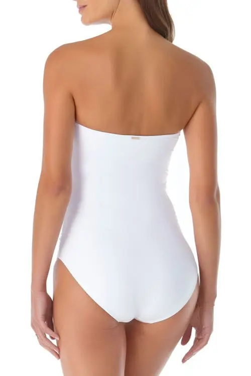 ANNE COLE Twist Front Shirred One Piece Swimsuit - White