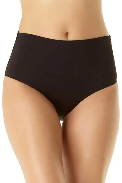 ANNE COLE Live In Color Convertible High Waist Shirred Swim Bottom - Black