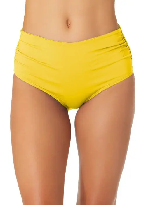 ANNE COLE Live In Color Convertible High Waist Shirred Swim Bottom - Yellow