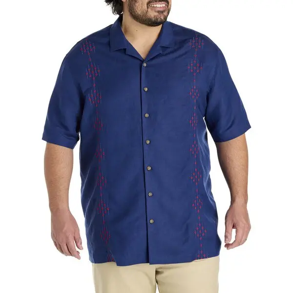 OAK HILL BY DXL Big & Tall Embroidered Sport Shirt - Navy