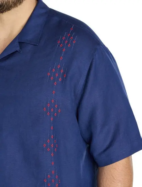 OAK HILL BY DXL Big & Tall Embroidered Sport Shirt - Navy