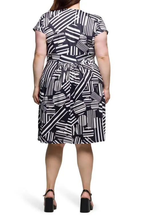 24SEVEN COMFORT APPAREL Stripe Geometric Print Dress - Black Multi