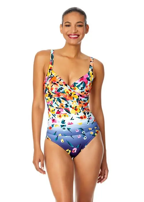 ANNE COLE Underwire One Piece Swimsuit - Gradient Floral