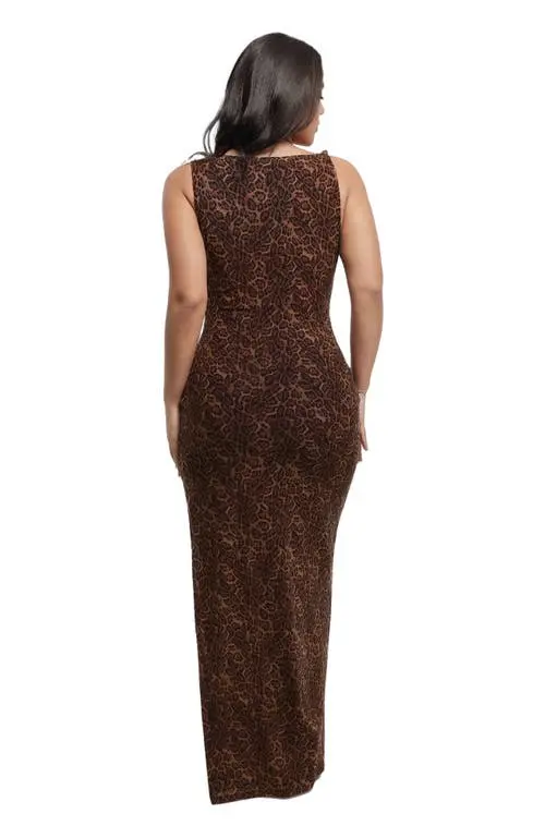 POPILUSH Shapewear Cowl Neck Leopard Maxi Dress