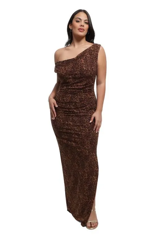 POPILUSH Shapewear Cowl Neck Leopard Maxi Dress