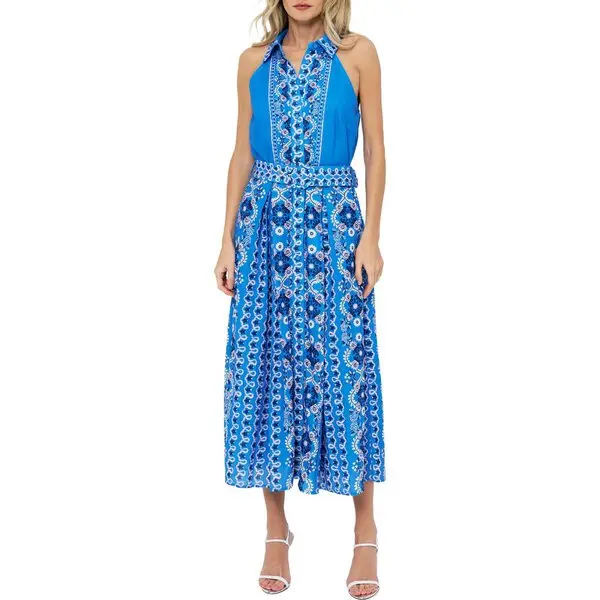 CIEBON Leena Belted Shirtdress - Blue Multi