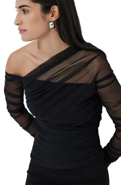 MARCELLA Monroe One-shoulder Top With Mesh Overlay - Black