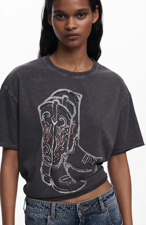 Desigual Embellished Cowboy Boot Graphic T-shirt