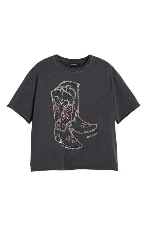 Desigual Embellished Cowboy Boot Graphic T-shirt