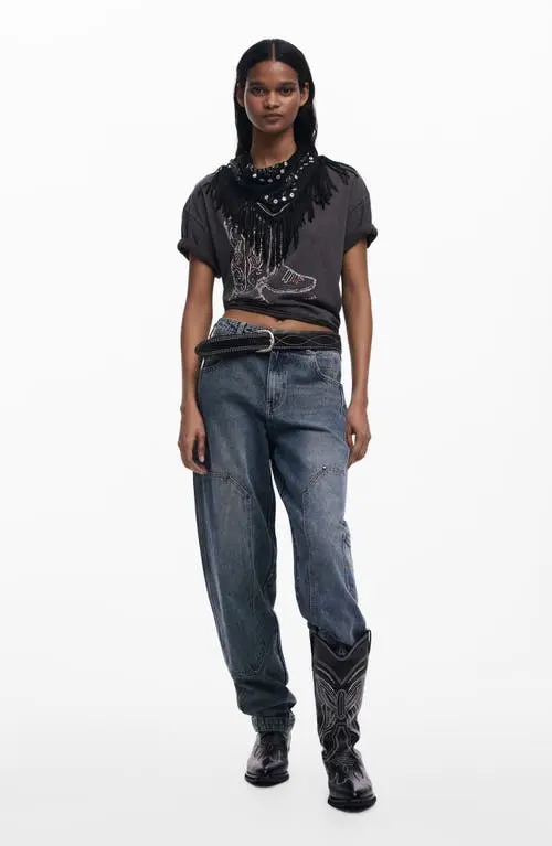 Desigual Embellished Cowboy Boot Graphic T-shirt