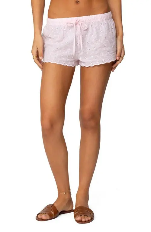 EDIKTED Talula Cotton Eyelet Tie Waist Shorts - Light-pink