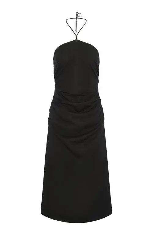 Onia Air Linen Ruched Halter Dress - Black