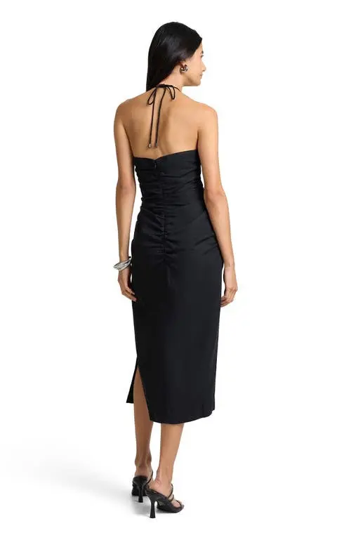 Onia Air Linen Ruched Halter Dress - Black