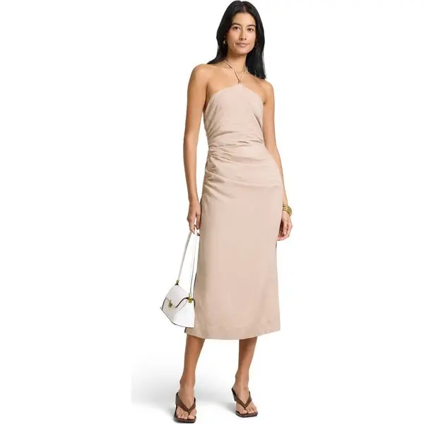 Onia Air Linen Ruched Halter Dress - Jute