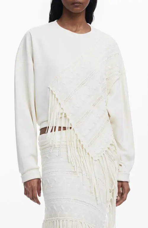 Desigual Mixed Stitch Fringe Sweatshirt