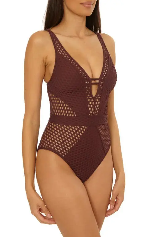 BECCA By Rebecca Virtue Castaway Fishnet Plunge One-piece Swimsuit