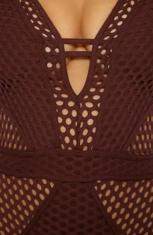 BECCA By Rebecca Virtue Castaway Fishnet Plunge One-piece Swimsuit