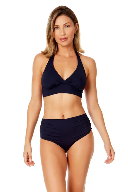ANNE COLE Halter Bikini Top - Navy