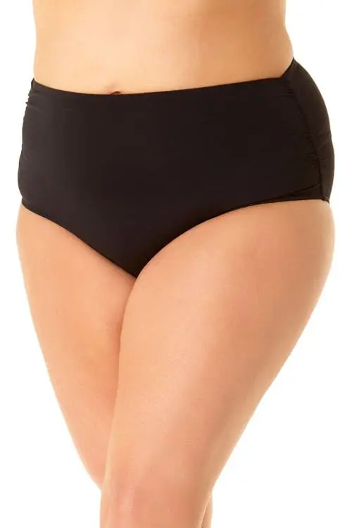 ANNE COLE High Waisted Shirred Swim Bottom - Black