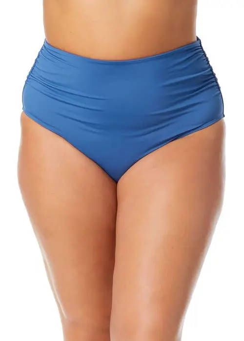 ANNE COLE High Waisted Shirred Swim Bottom - Blue