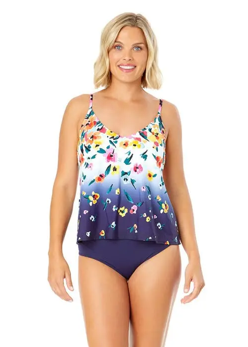 ANNE COLE Tankini Swim Top - Gradient Floral