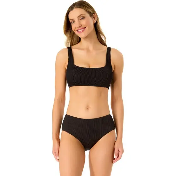ANNE COLE Textured Classic Square Neck Bralette Bikini Top - Black
