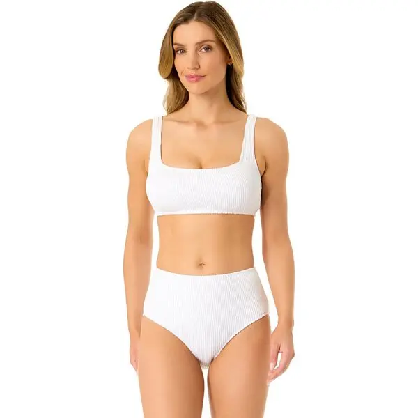 ANNE COLE Textured Classic Square Neck Bralette Bikini Top - White
