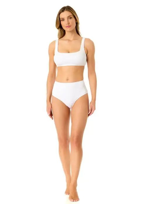 ANNE COLE Textured Classic Square Neck Bralette Bikini Top - White