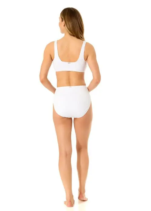 ANNE COLE Textured Classic Square Neck Bralette Bikini Top - White