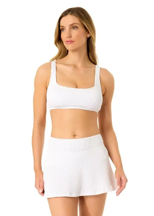 ANNE COLE Textured Classic Square Neck Bralette Bikini Top - White