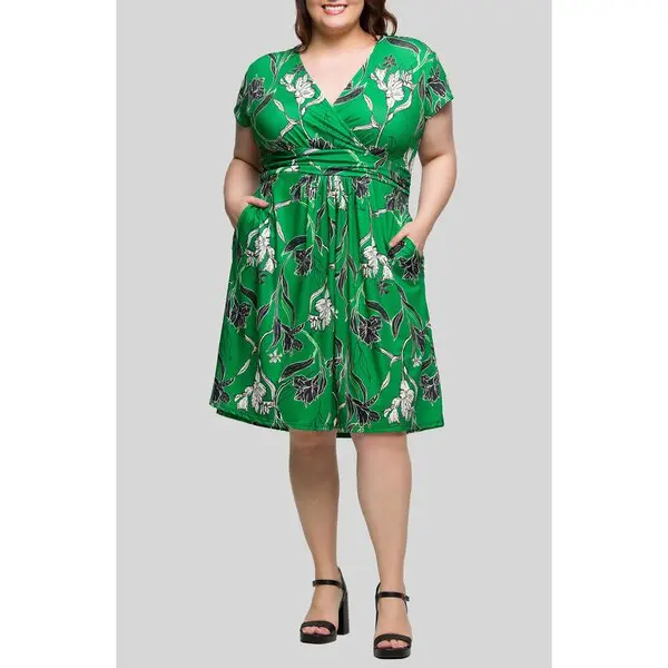 24SEVEN COMFORT APPAREL Floral Knit Dress - Green Multi