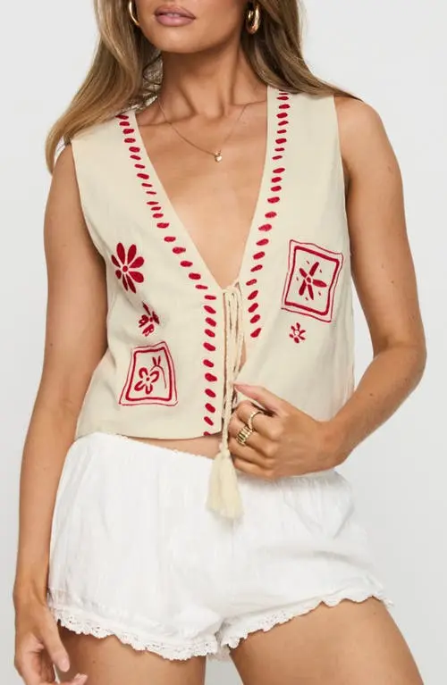 Princess Polly Grazia Tie-front Crop Vest - Cream / Red