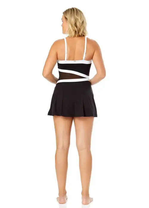 ANNE COLE Mesh Paneled Swim Dress