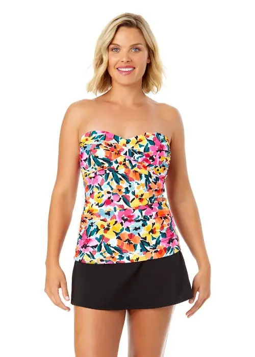 ANNE COLE Twist Front Bandeaukini Swim Top - Gradient Floral