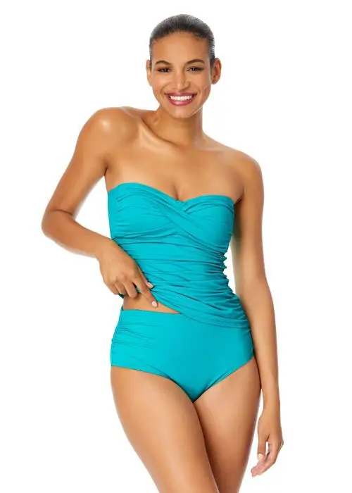 ANNE COLE Twist Front Bandeaukini Swim Top - Seafoam Green