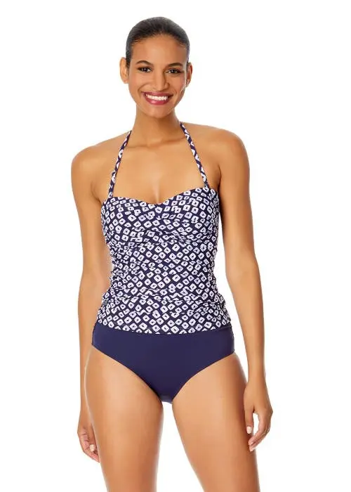 ANNE COLE Twist Front Bandeaukini Swim Top - Shibori Geo Blue