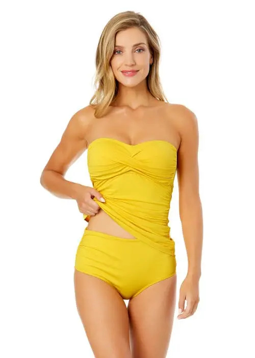 ANNE COLE Twist Front Bandeaukini Swim Top - Sunshine Yellow