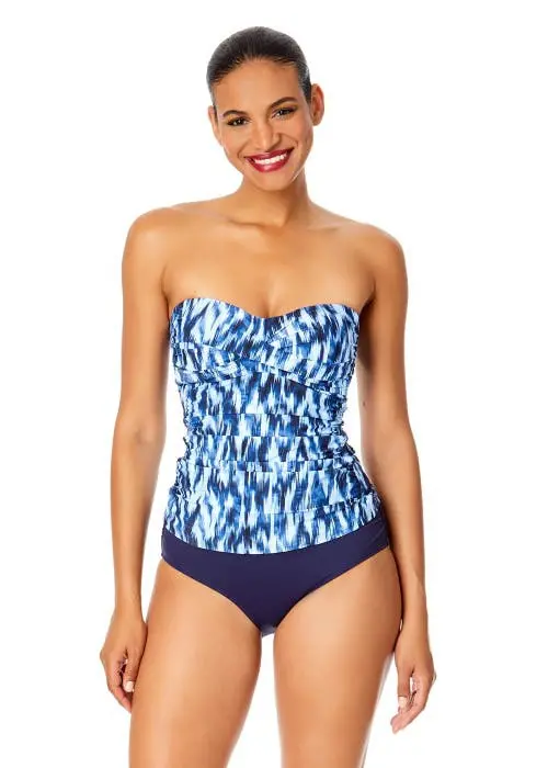 ANNE COLE Twist Front Bandeaukini Swim Top - Tie Dye Ikat