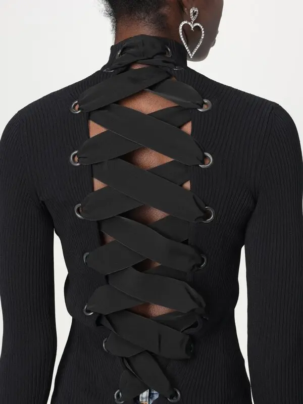 Balenciaga Ribbed Turtleneck Sweater With Back Tie Detail